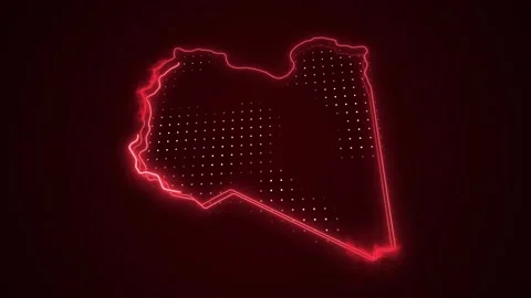 3D Moving Neon Red Libya Map Borders Out... | Stock Video | Pond5