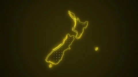 3D Moving Neon Yellow New Zealand Map Bo... | Stock Video | Pond5