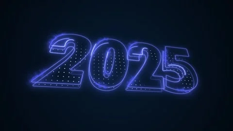 3D Neon Blue 2025 Year Icon Outline Loop... | Stock Video | Pond5
