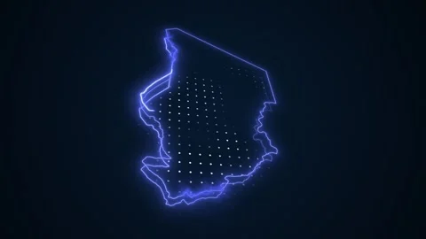 3D Neon Blue Chad Map Borders Outline Lo... | Stock Video | Pond5