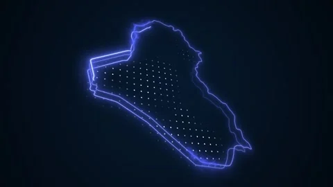 3D Neon Blue Iraq Map Borders Outline Lo... | Stock Video | Pond5