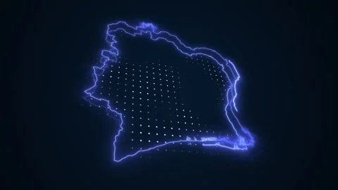 3D Neon Blue Ivory Coast Map Borders Out... | Stock Video | Pond5
