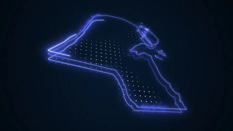 3D Neon Blue Kuwait Map Borders Outline ... | Stock Video | Pond5