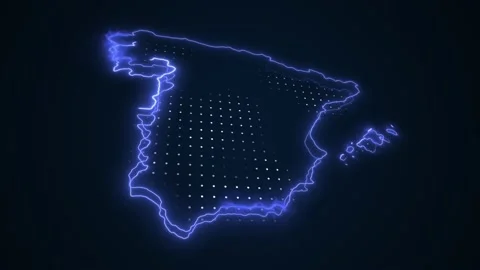3D Neon Blue Spain Map Borders Outline L... | Stock Video | Pond5