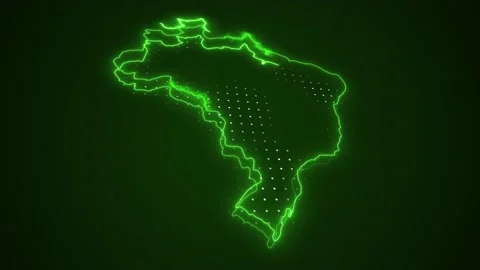 3D Neon Green Brazil Map Borders Outline... | Stock Video | Pond5