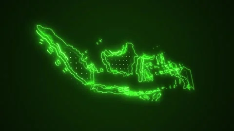3D Neon Green Indonesia Map Borders Outl... | Stock Video | Pond5
