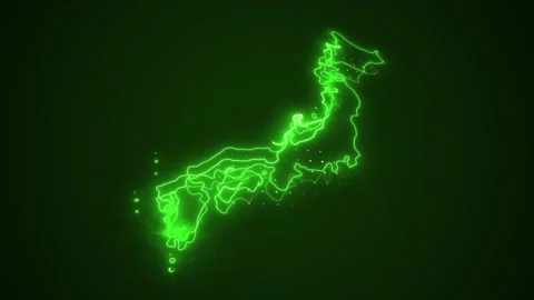 3D Neon Green Japan Map Borders Outline ... | Stock Video | Pond5