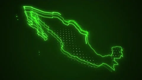 3D Neon Green Mexico Map Borders Outline... | Stock Video | Pond5