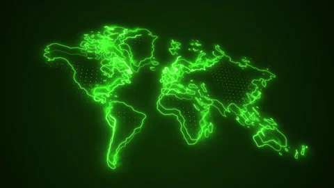 3D Neon Green World Map Borders Outline ... | Stock Video | Pond5