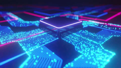 3d neon microchip city grid animation cl... | Stock Video | Pond5