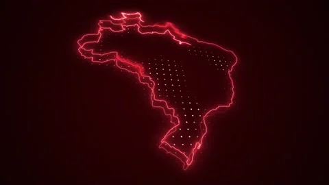 3D Neon Red Brazil Map Borders Outline L... | Stock Video | Pond5
