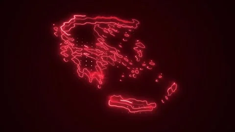 3D Neon Red Greece Map Borders Outline L... | Stock Video | Pond5