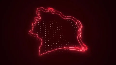 3D Neon Red Ivory Coast Map Borders Outl... | Stock Video | Pond5