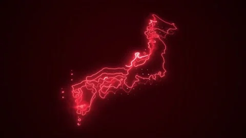3D Neon Red Japan Map Borders Outline Lo... | Stock Video | Pond5