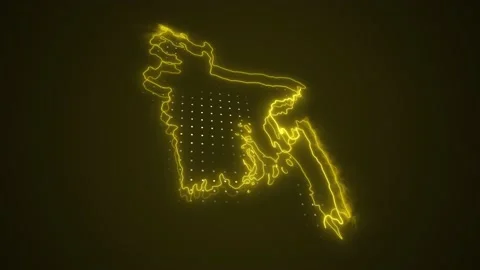 3D Neon Yellow Bangladesh Map Borders Ou... | Stock Video | Pond5