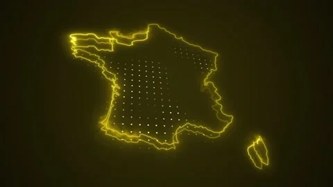 3D Neon Yellow France Map Borders Outlin... | Stock Video | Pond5