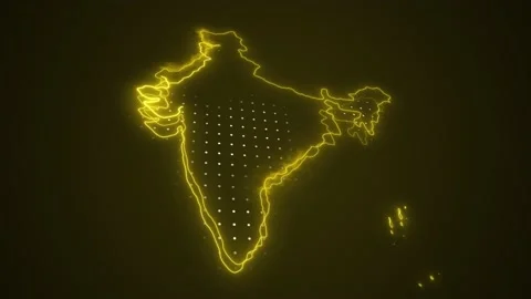 3D Neon Yellow India Map Borders Outline... | Stock Video | Pond5