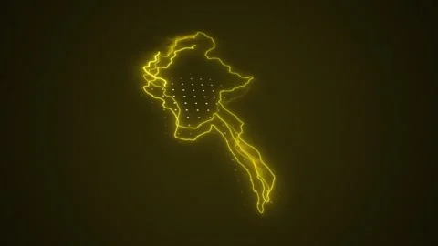 3D Neon Yellow Myanmar Map Borders Outli... | Stock Video | Pond5