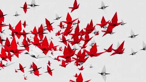 3D Origami Flying Birds Transition ALPHA... | Stock Video | Pond5