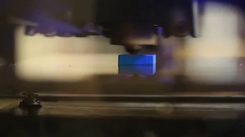 3d printer printing a blue cube, timelap... | Stock Video | Pond5