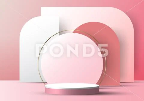 3D realistic elegant white cylinder on circle rounded backdrop on pink ...