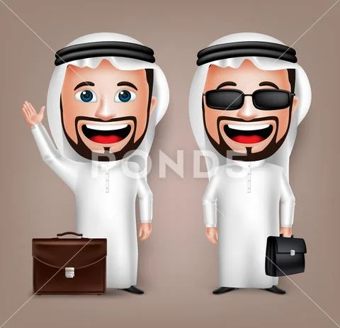 3D Realistic Saudi Arab Man Cartoon Character with Different Pose ...