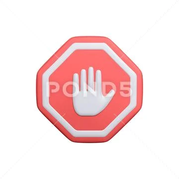 3d realistic stop sign isolated white background. Hand stop symbol ...