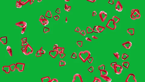 3D Red Hearts on Green Screen, Heart fal... | Stock Video | Pond5