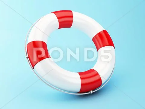 3d Red life bouy on blue background.: Royalty Free #68308174