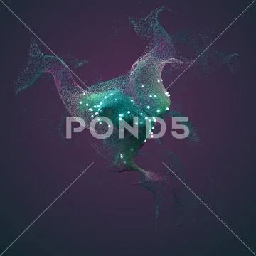 3d render background with a lot of particles. Dynamic form made of ...