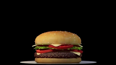 3D render. A burger on a plate rotates 3... | Stock Video | Pond5