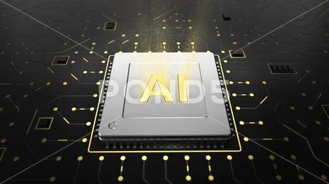 3d render of computer chip over circuit background with AI sign ...