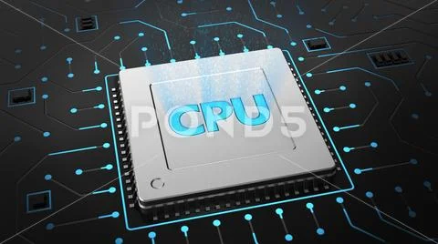 3d render cpu chip on black circuit board. ~ Clip Art #81401067