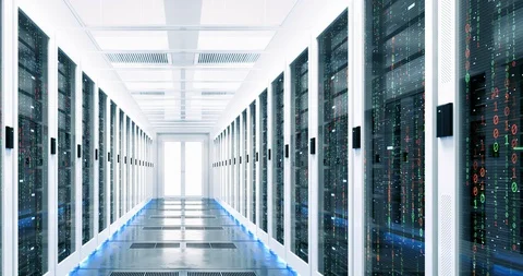 3D Render of Fly Through Rack Servers in... | Stock Video | Pond5