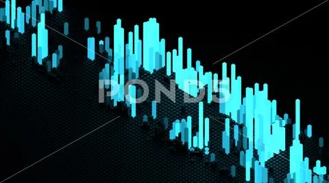 3d render of grid of blocks with pushing up bright details. Complex ...