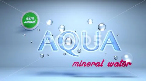 3d render illustration. Mineral water label. Text AQUA natural mineral ...