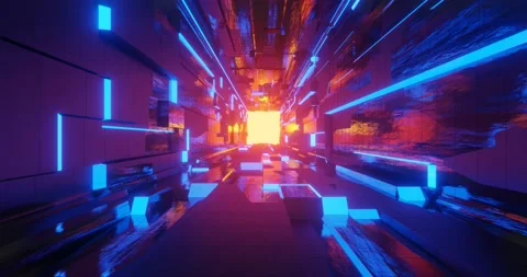 3d render loop animation neon corridor. | Stock Video | Pond5
