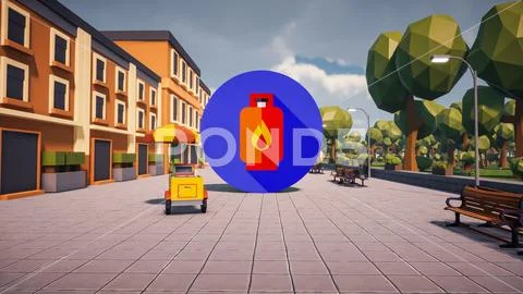 3D Render low Polygon gaz icon in center with environment in background ...
