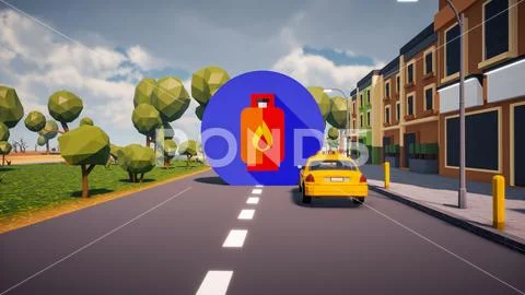 3D Render low Polygon gaz icon in center with environment in background ...