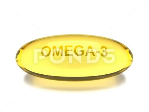 3d render of omega 3 capsule over white: Royalty Free #131367930
