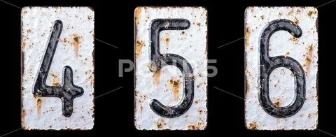 3D render set of numbers 4, 5, 6 made of forged metal on the background ...