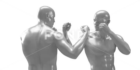 3d render of two boxing shirtless men on white background.: Graphic ...