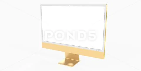 3D render of a yellow monitor with a blank white screen on a white ...