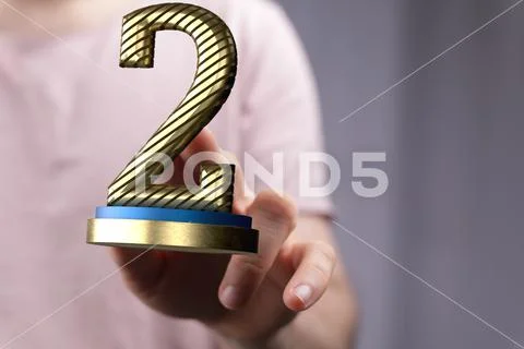 3D rendered 2nd place trophy with a real person in the background ~ Hi ...
