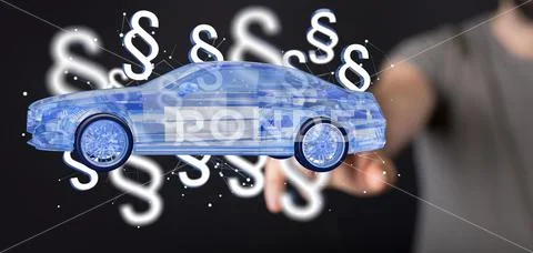 3D rendered section signs and a car held in person's hand Stock Image ...