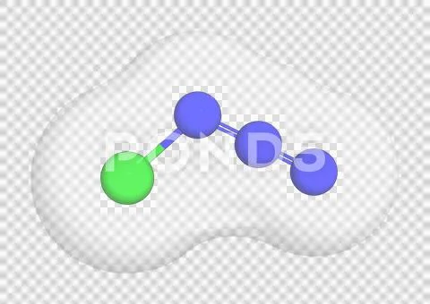 3D rendering of Chlorine Azide over a transparent background.: Royalty ...