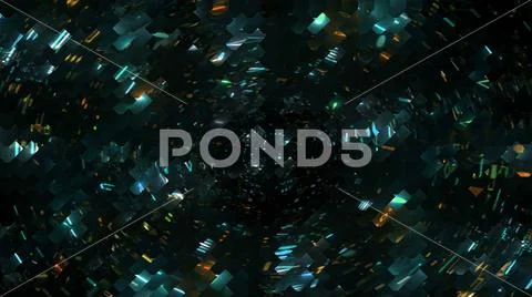 3D rendering of a mosaic of complex geometric shapes. Color palette of ...
