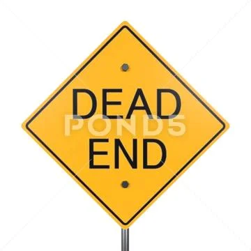 3D rendering of a yellow dead end warning sign on a clear background A ...