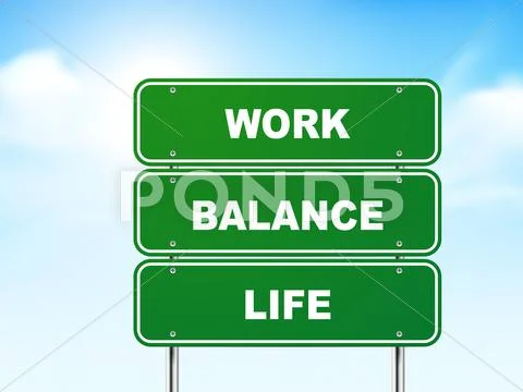 3d road sign with work, balance and life Illustration #40387956