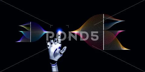 3d robotic hand with data flow diagram data connection change data ...